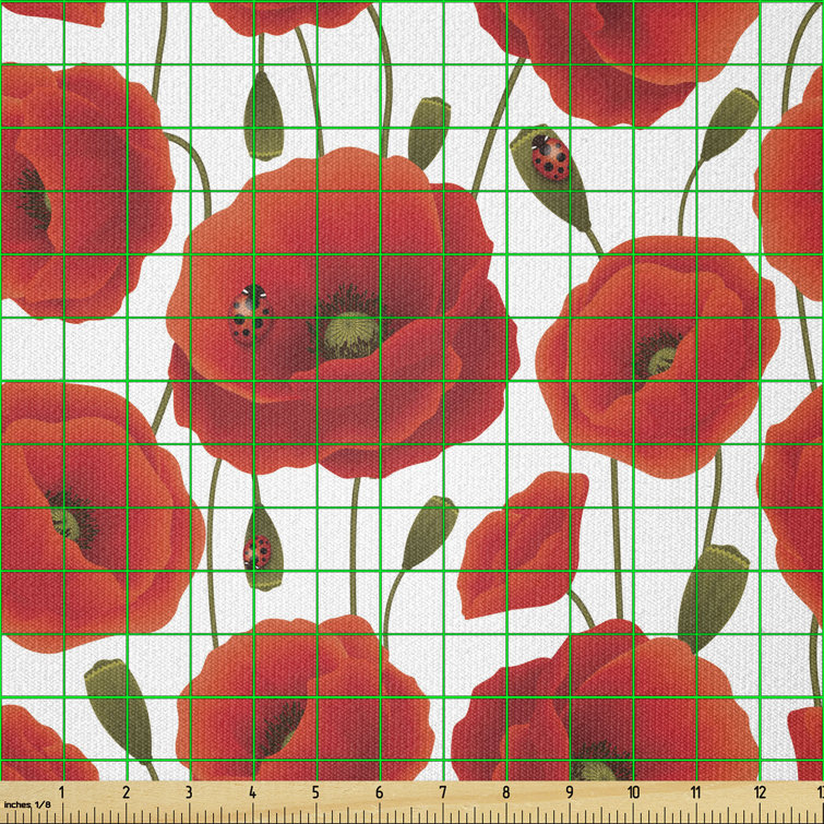 Bless international Poppy Flower Fabric By The Yard, Springs Ladybugs Animals And Plants Flora ...